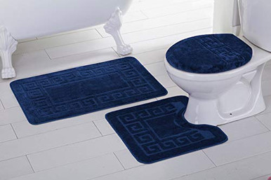 Fancy Linen 3pc Non-Slip Bath Mat Set with Chain Pattern Solid Navy ...