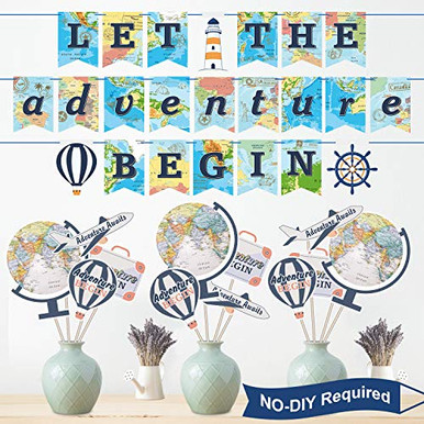 47 Pieces Let The Adventure Begin Party Decoration Set, Bon Voyage ...