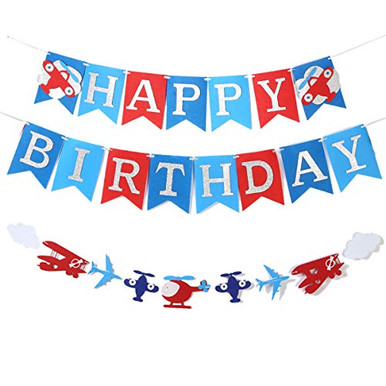 Plane Birthday Felt Banner Supplies For Airplane Aviator Themed Party ...
