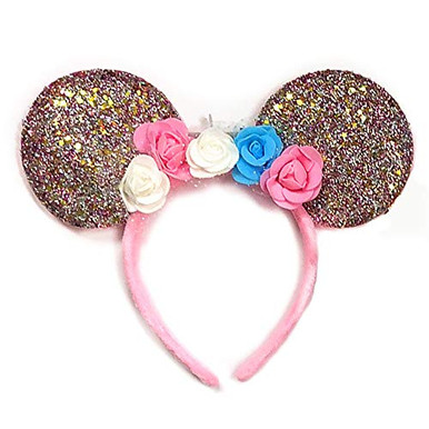 Attitude Studio LED Floral Mouse Ears Light Up Head Band, Glitter Rose ...