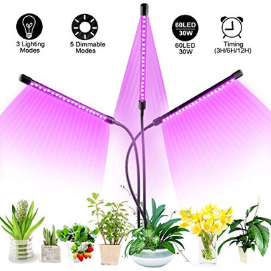 Plant Grow light 30W Three Head Grow Lamp for Indoor Plants 60 LEDs ...