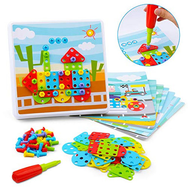 Gizmovine Button Art Toy for Toddler, Color Matching Mosaic Pegboard ...