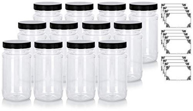 8 oz Clear PET Spice Bottle with Black Ribbed Cap (12 pack) + Labels ...