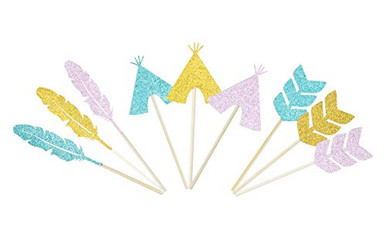 KAPOKKU Wild One Cupcake Toppers Arrow Feather Teepee Cupcake Toppers ...