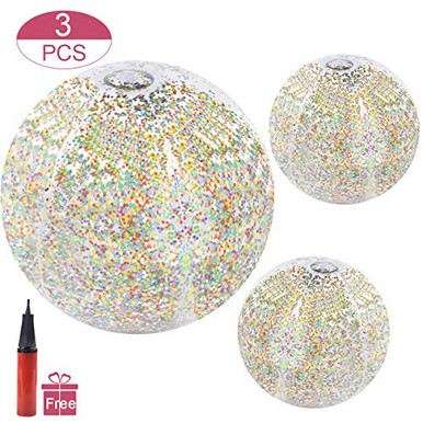 JDSUMS 3 Pieces Glitter Beach Ball Confetti Beach Ball Inflated Party ...