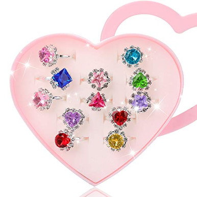 Hifot 12 pcs Girls Crystal Adjustable Rings, Princess Jewelry Finger ...