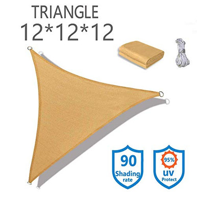 KUD Shade Triangle 12'x12'x12' Sun Shade Sail Sand Canopy Permeable ...