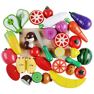 Wooden Cutting Cooking Toy With Magnetic Fruits Vegetables Pretend Food ...