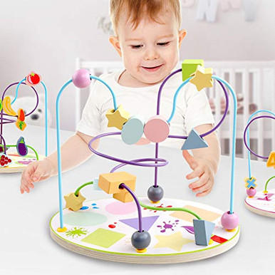 Macaron Bead Maze Wooden Activity Cube with Bright-Soft Shape Beads ...