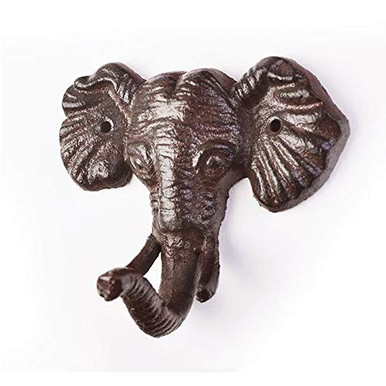 Antiqued Reproduction Decor Cast Iron Elephant/Tusker Head Hook(1/Pack ...