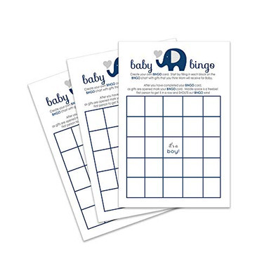 Navy Elephant Baby Shower Bingo Game - Pack of 25 - Warehousesoverstock