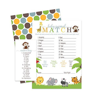 Cute Jungle Animal Match Game Baby Shower or Party (25 Pack ...
