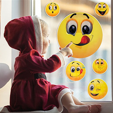 Okloy 10 Large Emoji Faces Wall Graphic Decal Reusable Sticker 3D Cute ...