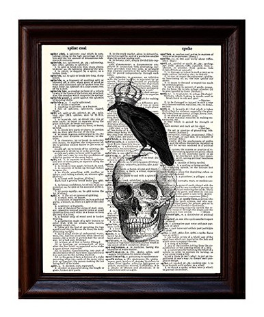 Dictionary Art Print - Raven Skull and Crown - Printed on Recycled ...