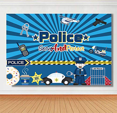 Qian Cartoon Police Serve and Protect Photography Backdrops Dark Blue ...