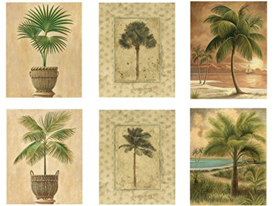 Beach Palm Tree Vintage Posters - Set of Six 8" x 10" Wall Posters by ...