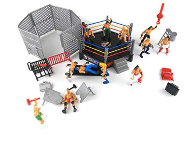 HAPTIME 32 Pieces Mini Wrestling Playset Include 12 Miniature Action ...