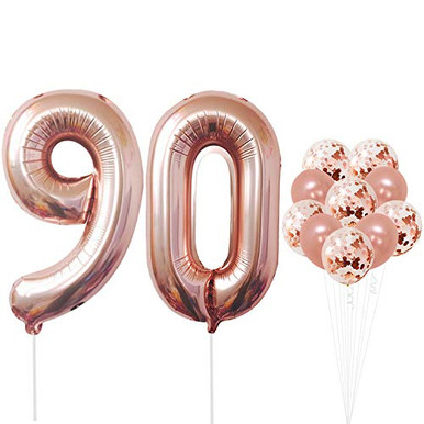 Rose Gold 90 Number Balloons - Large, 9 and 0 Mylar Rose Gold Balloons ...
