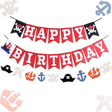 Set of 2 JeVenis Pirate Happy Birthday Banner Pirate Banner Pirate Ship ...