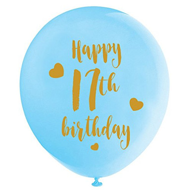 Blue 17th Birthday Latex Balloons, 12inch (16pcs) Boy Gold Happy 17th ...