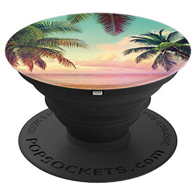 Ocean Vacation Beach Sand Sea Palms Pink Sunset Serenity - PopSockets ...