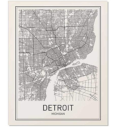 Detroit Poster, Detroit Map, Map of Detroit, Detroit Art, Minimalist ...