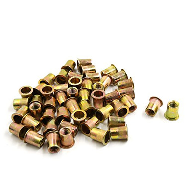 uxcell 50pcs 3/8-16 Brass Tone Steel Flat Head Rivet Nut Insert Nutsert ...