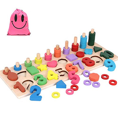 Wooden Shape Sorter Puzzle Toys - Color Shape Number 3 in 1 Matching ...