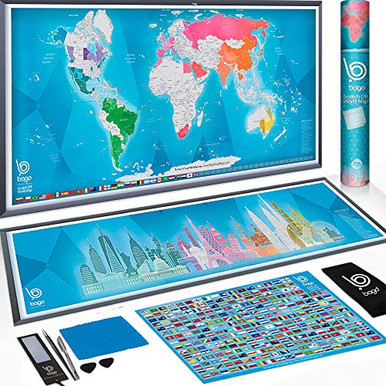 Scratch Off Map of The World + Skyline Art - World Map Poster Travel ...