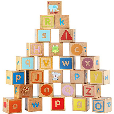 Lewo Wooden ABC Blocks Building Games Extra-Large 26 PCS Alphabet ...