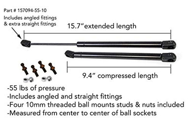 2 Truck Upfitters 16" Gas Props (15.7" extended, 9.4" compressed, 55 ...