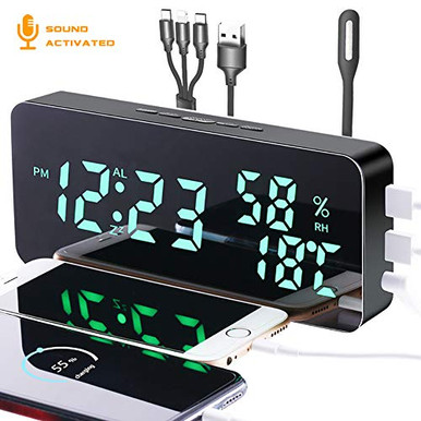 USB Alarm Clock,Digital Mirror Surface 115Species Colour Dimmer Light ...