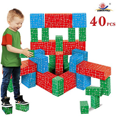 EXERCISE N PLAY Cardboard Building Block, 40pcs Extra-Thick Jumbo Giant ...