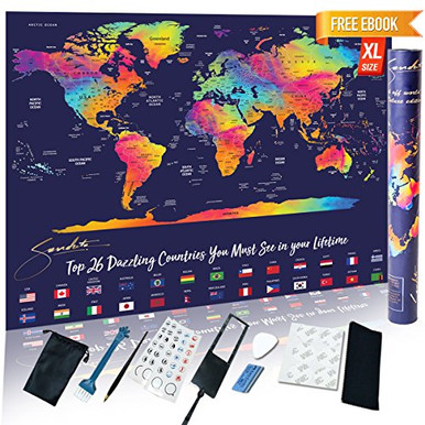 Scratch off Map World Poster Includes Accessories Set of 9 Scratcher ...