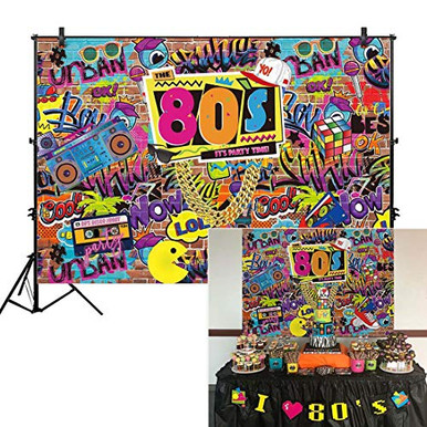 Allenjoy 8x6ft Fabric 80s Party Backdrop for Pictures Hip Hop Rock Punk ...