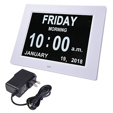 Yescom 8" Large Digital LED Day Clock 6 Alarm Options Dimmable Calendar ...