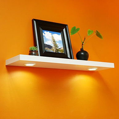 WELLAND Floating Wall Shelf with Touch-Sensing Battery Powered LED ...