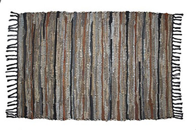 Cotton Craft - 100% Leather Chindi Rug 3x5 Feet - Grey Ivory Multi ...