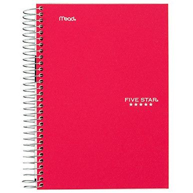 Five Star Spiral Notebook, 1 Subject, College Ruled Paper, 100 Sheets ...
