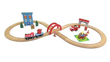 Ryan's World 35 Piece Fire Rescue Figure 8 Wooden Toy Train Set ...
