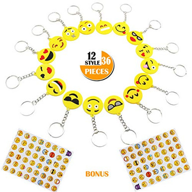 36-Pack Emoji Keychains Party Favors for Kids, Birthday Party Supplies ...