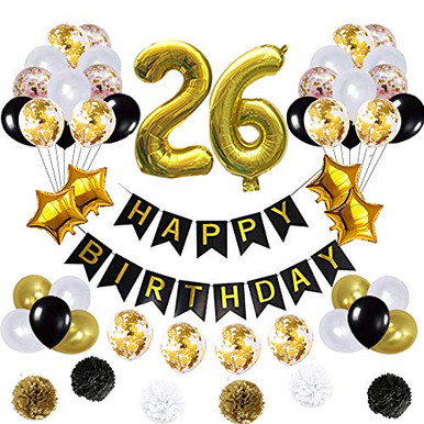 26 Birthday Decorations Ballons, Happy Birthday Banner/pom pom Flowers ...