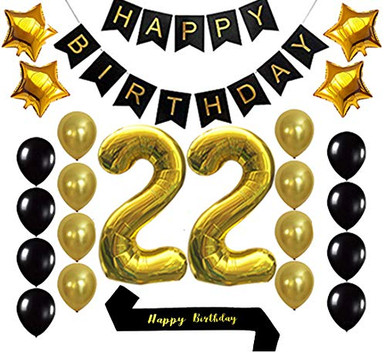 Gold 22nd Birthday Decorations Balloon Banner - Happy Birthday Banner ...