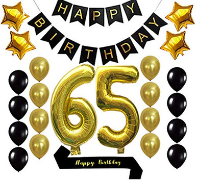 Gold 65th Birthday Decorations Balloon Banner - Happy Birthday Banner ...