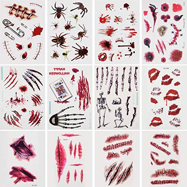Tatuo 7 Sheets Halloween Bleeding Wound Scar Blood Temporary Tattoos ...