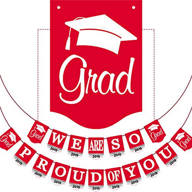 2019 Red Graduation Banner - No DIY Required Graduation Party Supplies ...