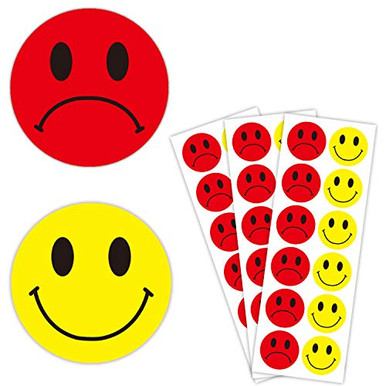 1.5 inch Yellow Happy Smiley Face Stickers and Unhappy Red Sad Labels ...