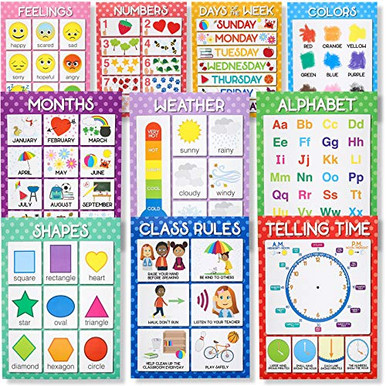 Juvale 10-Count Preschool Classroom Educational Learning Poster Charts ...