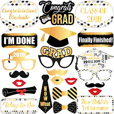 Graduation Photo Booth Props Black and Gold - Graduation Decorations ...