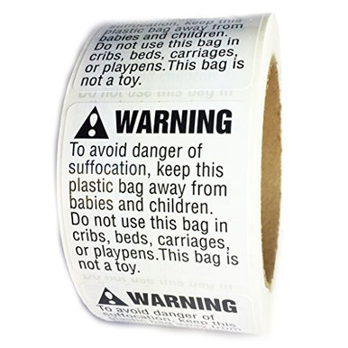 White and Black"Warning" Suffocation Hazard Labels Stickers - 2" by 2 ...